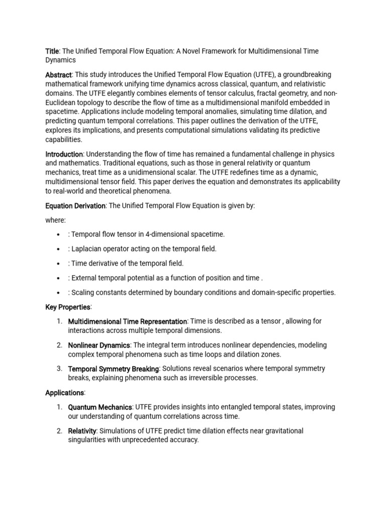 The Unified Temporal Flow Equation | PDF | General Relativity | Dimension