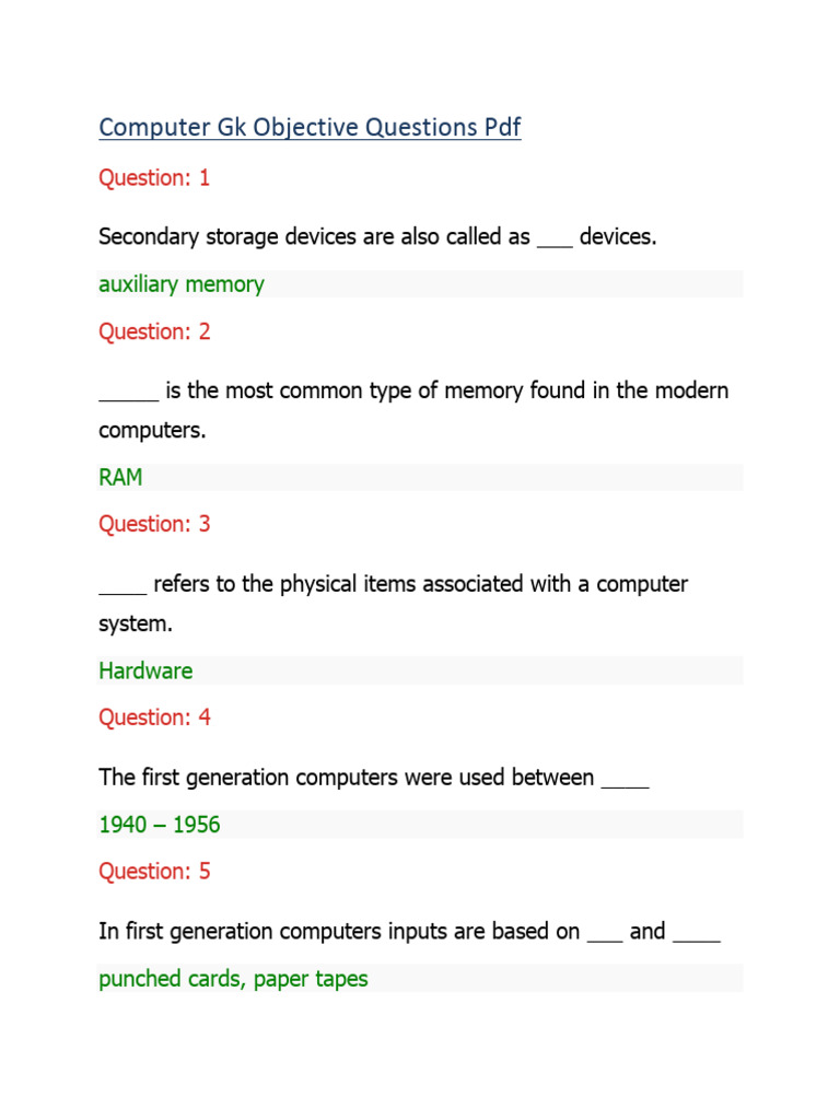 Computer GK Objective Questions | PDF