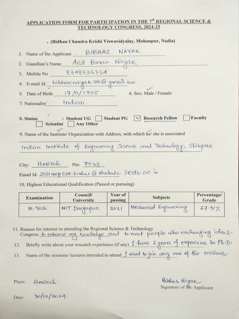 Bibhas Nayak Congress Application | PDF