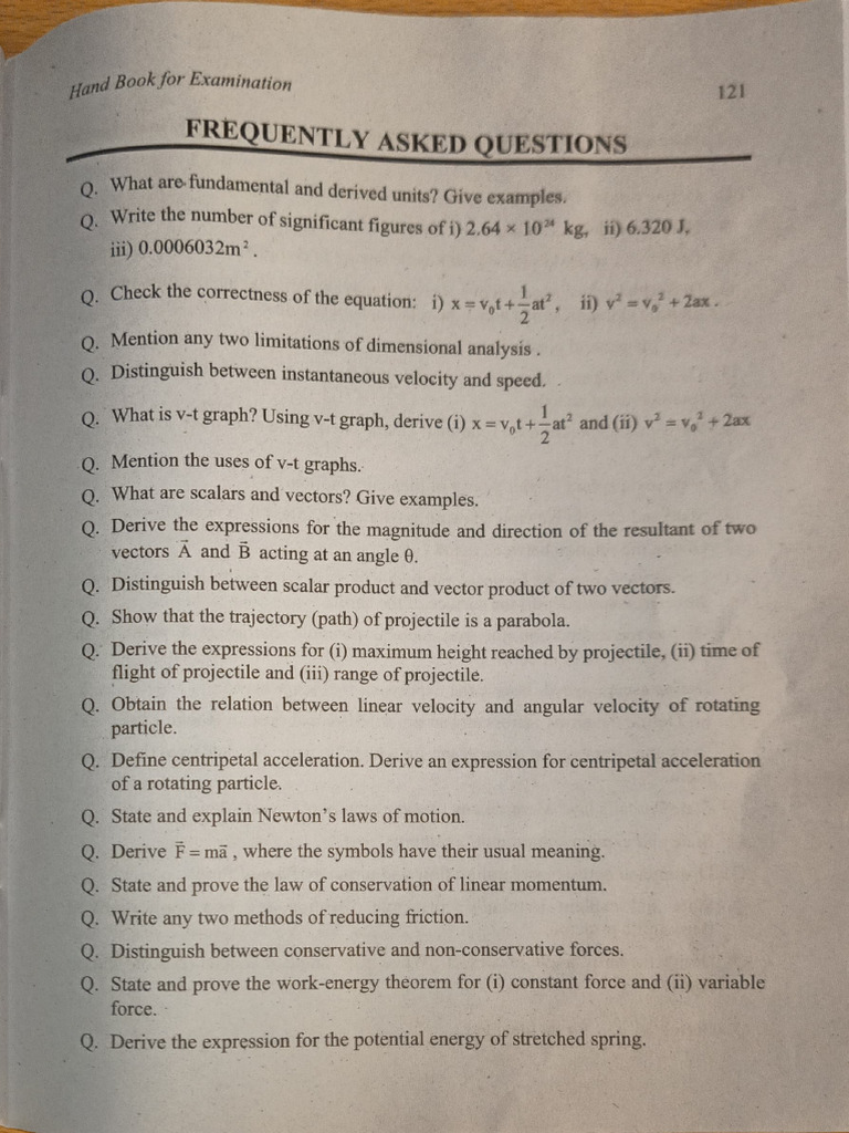 Frequently Asked QNS, 1st Pu Phy | PDF | Force | Rotation Around A ...