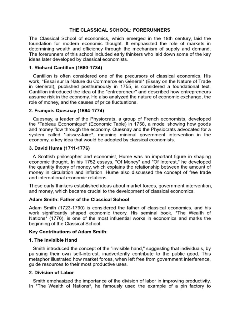 The Classical School Forerunners | PDF | Economics | Classical Economics