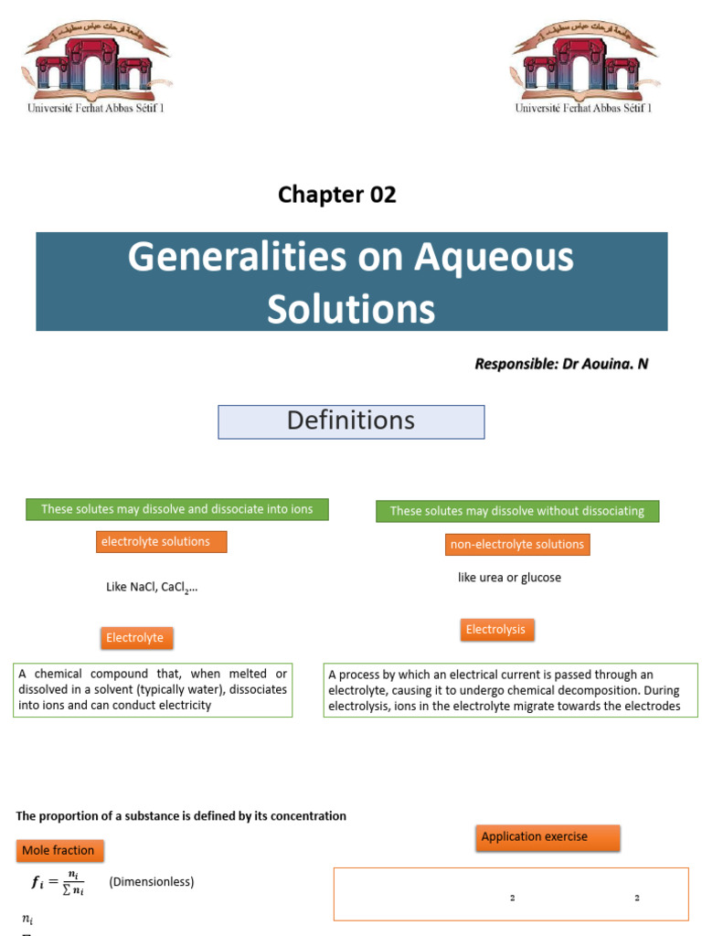Chapter 02 - Aqueous Solutions 2025-Dr Aouina | PDF | Concentration ...