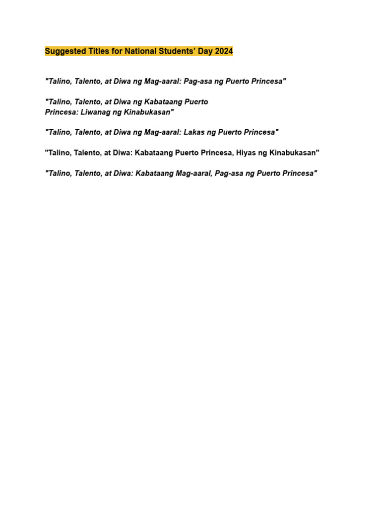 Suggested Titles For NSD 2024 | PDF