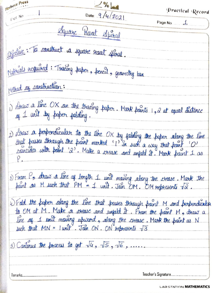Math Project Square Root Spiral | PDF