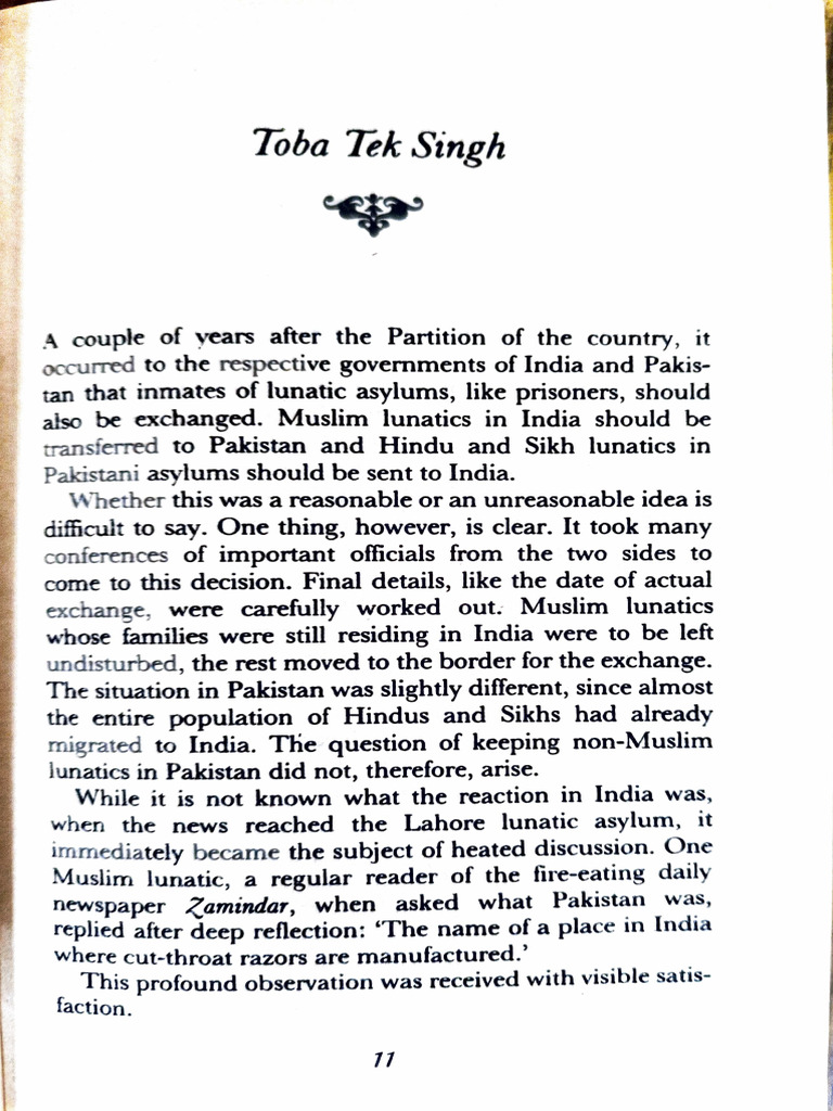 Toba Tek Singh | PDF | Partition Of India | Indian Religions