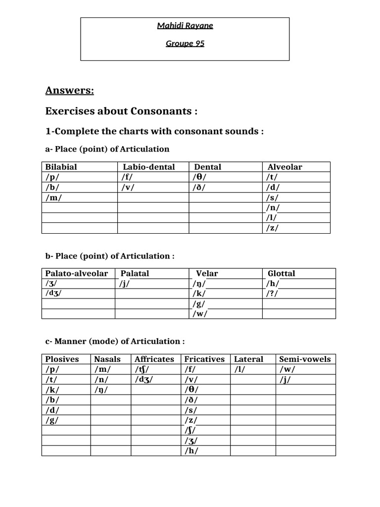 Exercises About Consonants | PDF