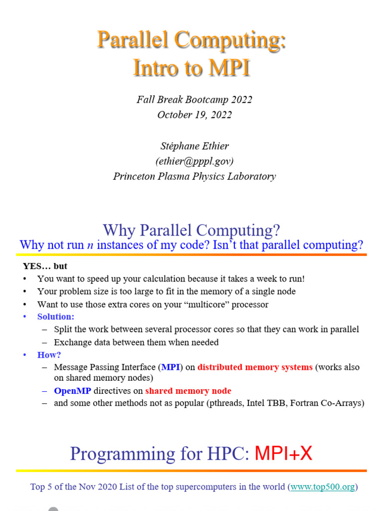 MPI_tutorial_Fall_Break_2022 | PDF | Message Passing Interface | Parallel Computing