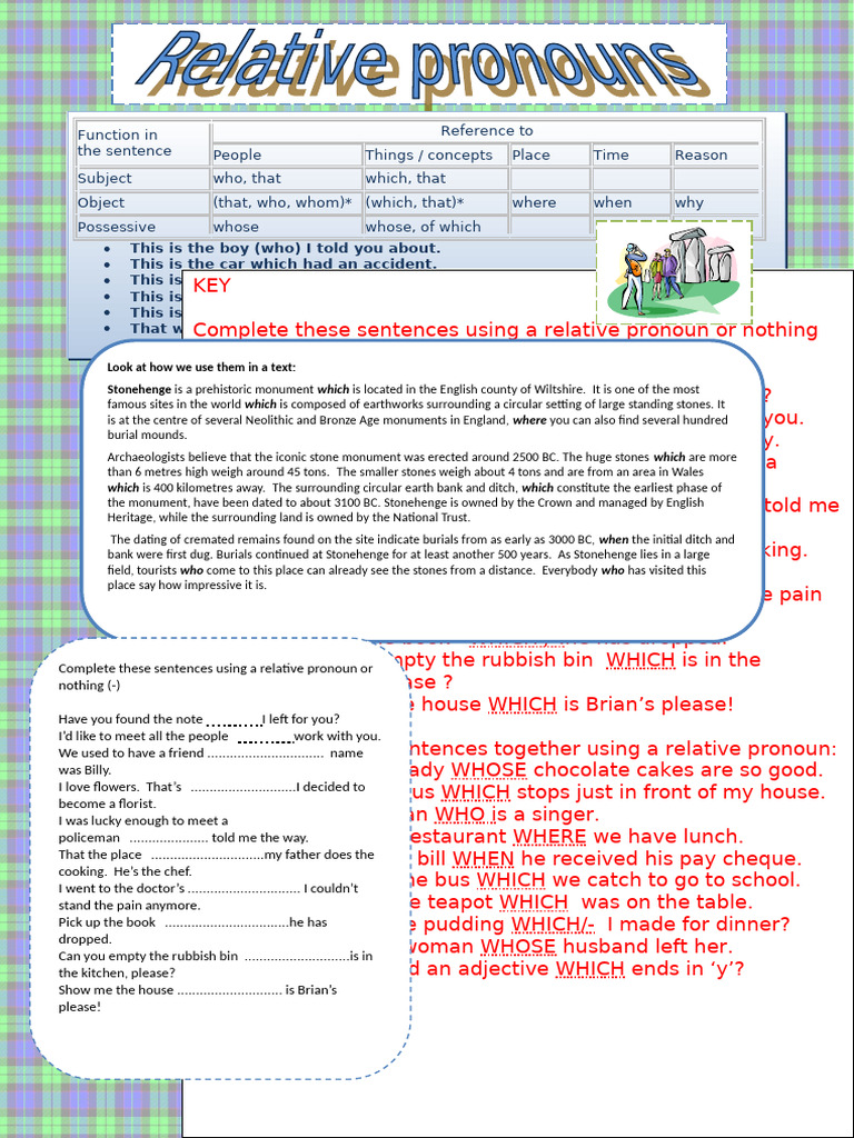 Relative Pronouns Fun Activities Games Grammar Drills Reading Compre ...