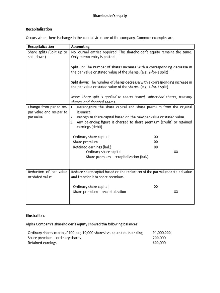 Shareholder's+Equity+ +continuation | PDF | Retained Earnings | Capital ...