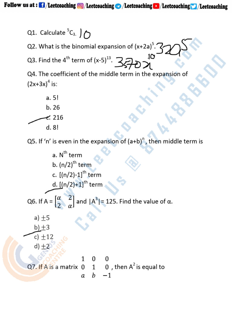 TILL STRAIGHT LINE | PDF | Matrix (Mathematics) | Mathematics