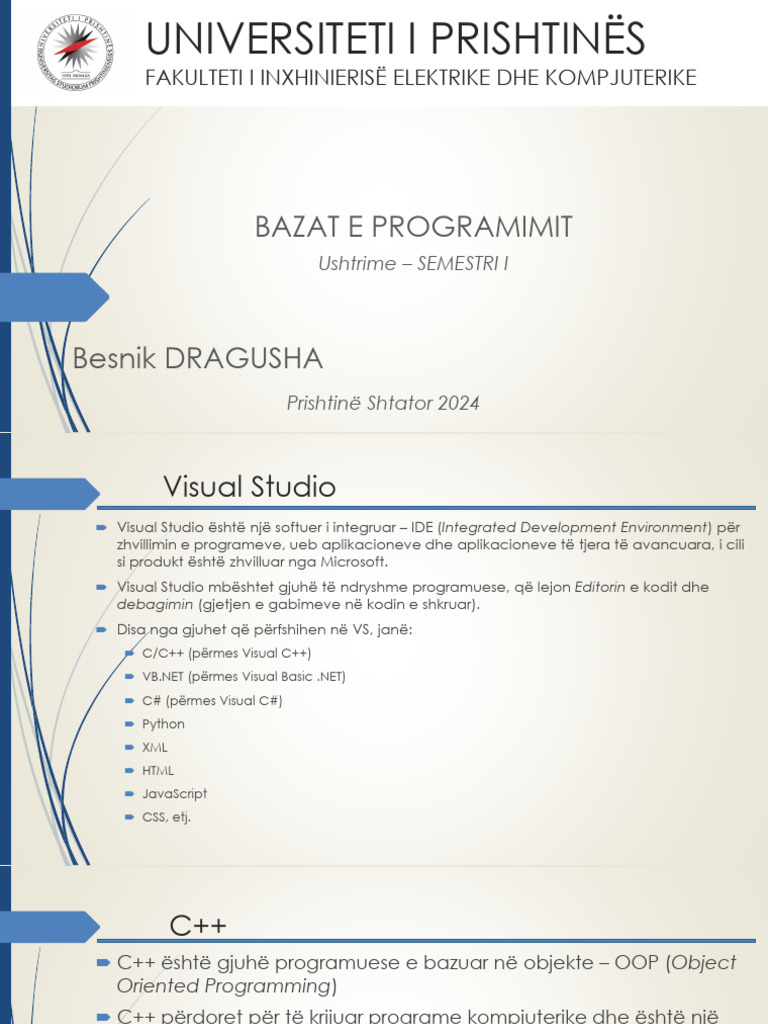 Bazat e Programimit - Ushtrime 1-Besnik Dragusha | PDF