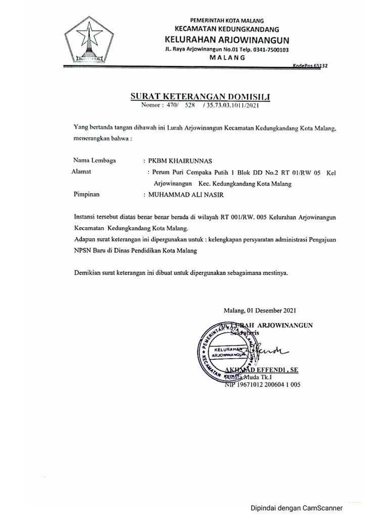 Surat Keterangan Domisili Kelurahan | PDF