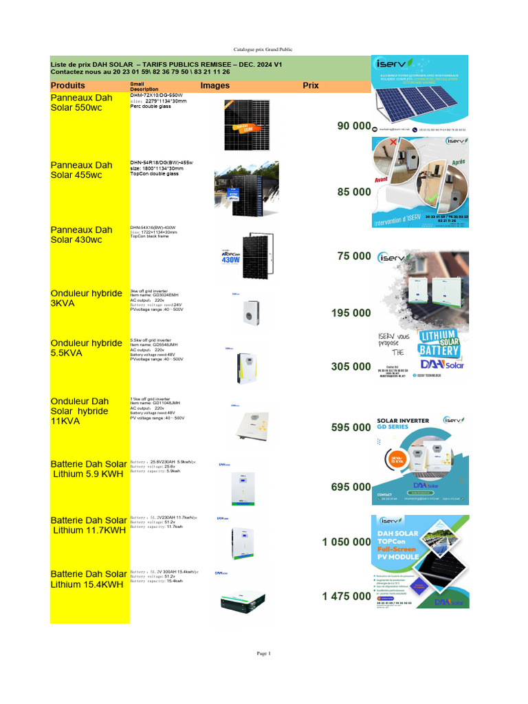 Catalogue DAH SOLAR Tarifs PUblic DEC24 V1 | PDF | Solar Power | Power Inverter