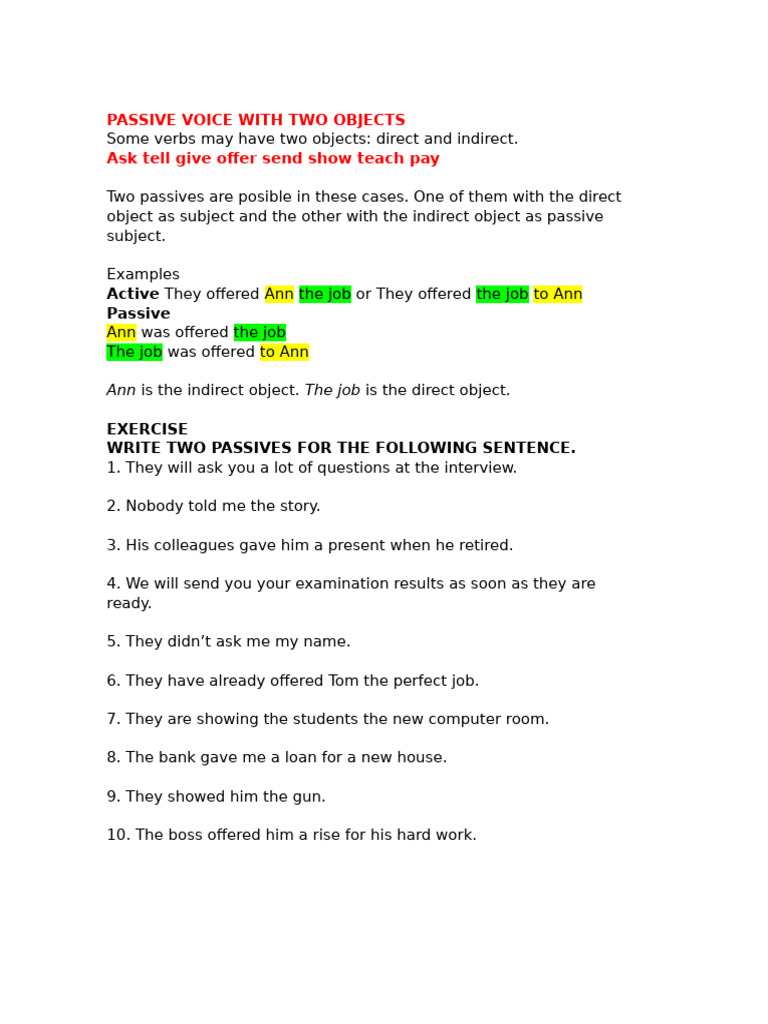 PASSIVE WITH TWO OBJECTS | PDF