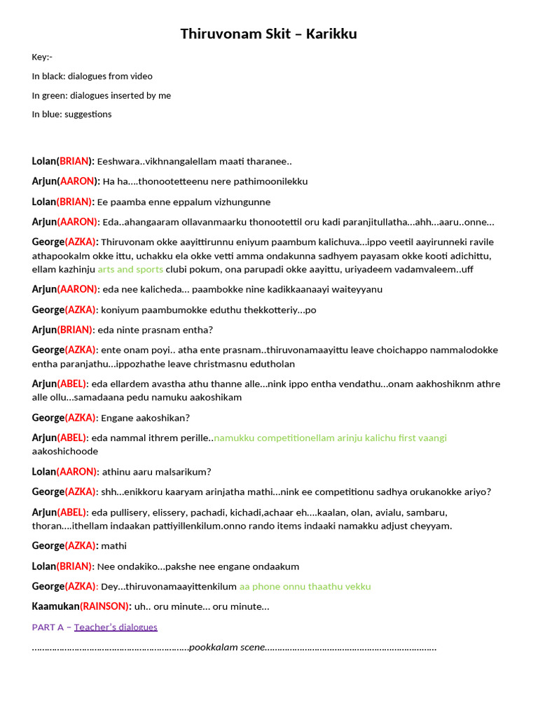 Thiruvonam Skit | PDF | Hindu Worship | Religious Holidays