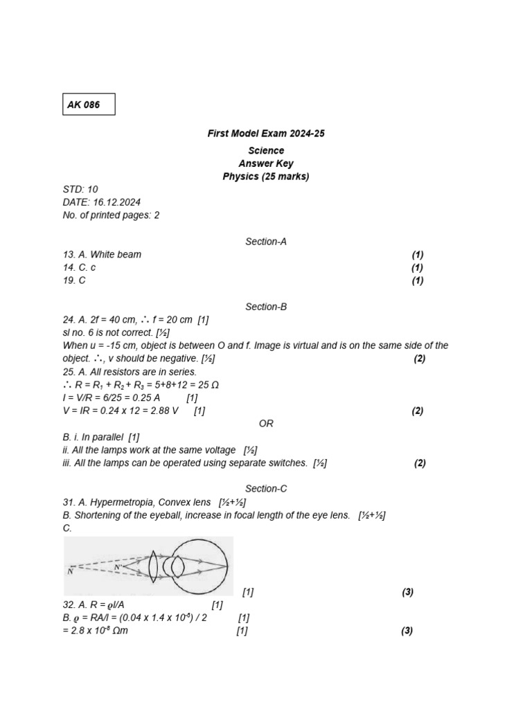 PHY AK MODEL 1 STD 10 (1) | PDF | Electricity | Electrical Engineering