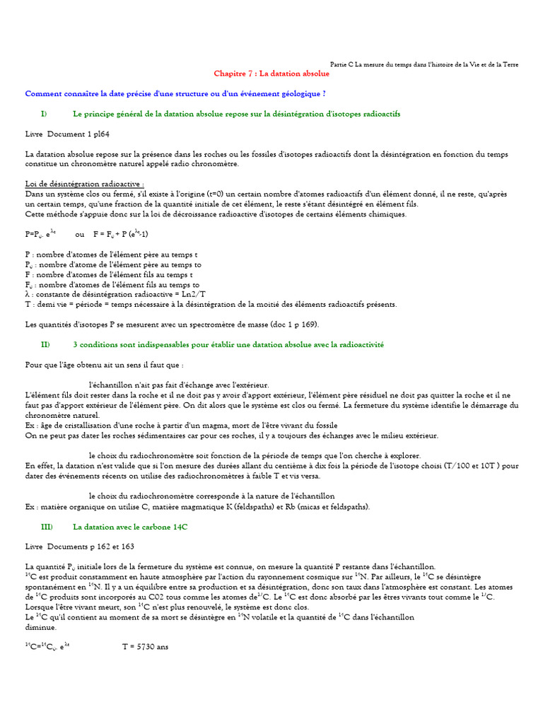 La datation absolue en géologie | PDF | Radioactivité | Atomes