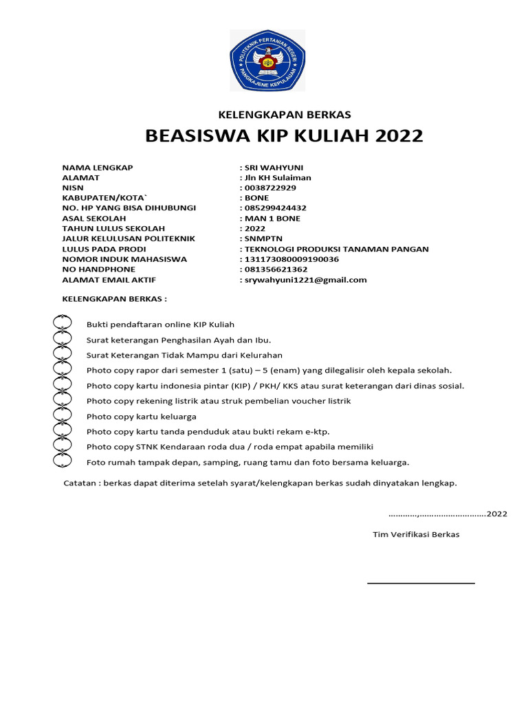 Kelengkapan Berkas Kip K 2022-1 | PDF