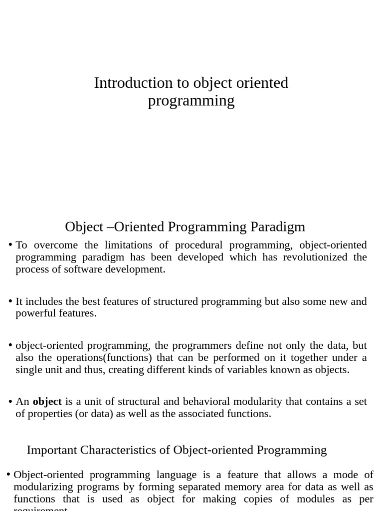 Introduction To Oops | PDF | Object Oriented Programming | Class (Computer Programming)