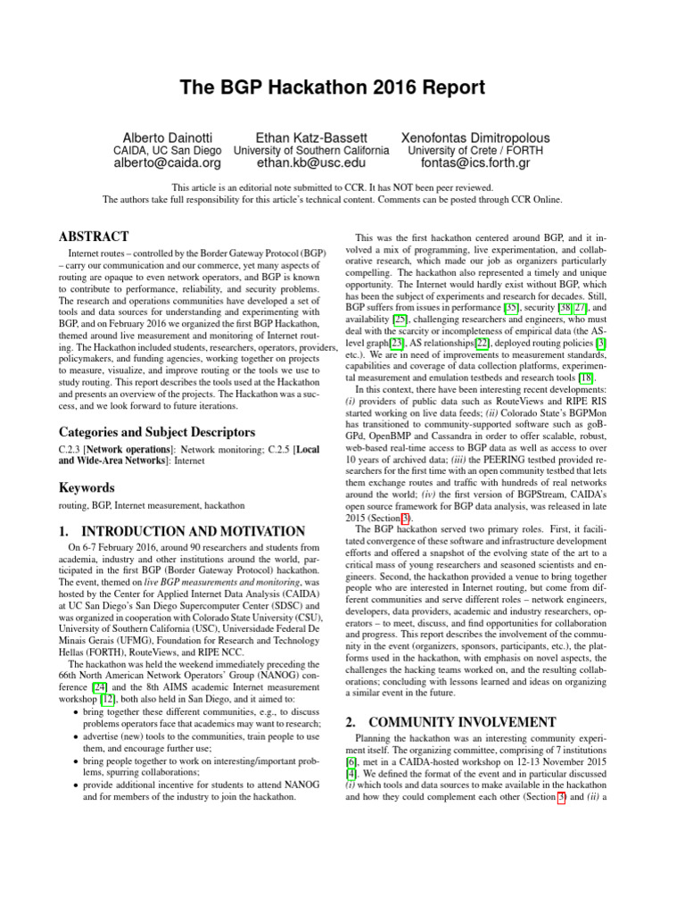 BGP Hackathon 2016 Report | PDF | Internet | Routing