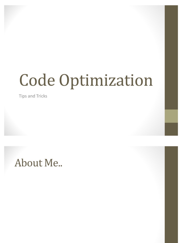 Code Optimization Techniques Tips And Tricks Pdf Computers