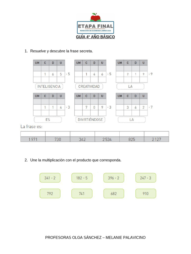 Guía Cuarto Básico | PDF