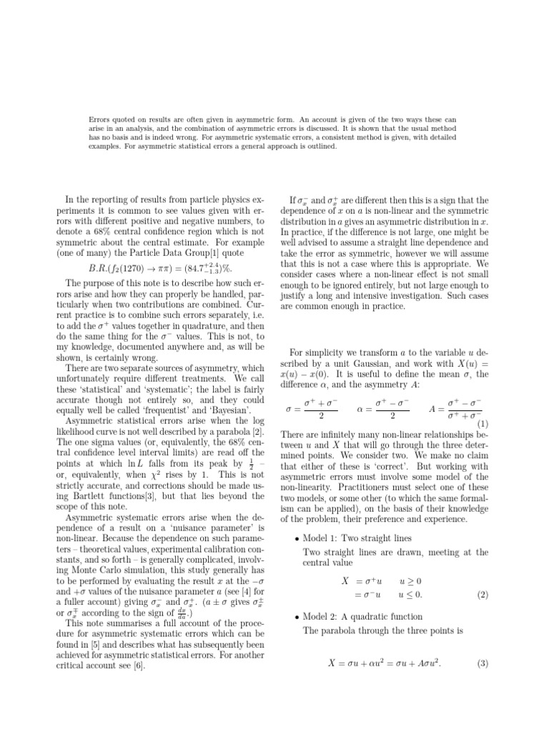 Barlow Asymmetric Errors | PDF | Normal Distribution | Estimator