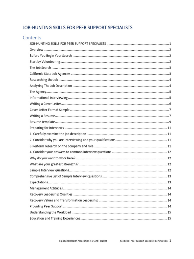Job-Hunting Skills for Peer Support Specialists | PDF | Résumé
