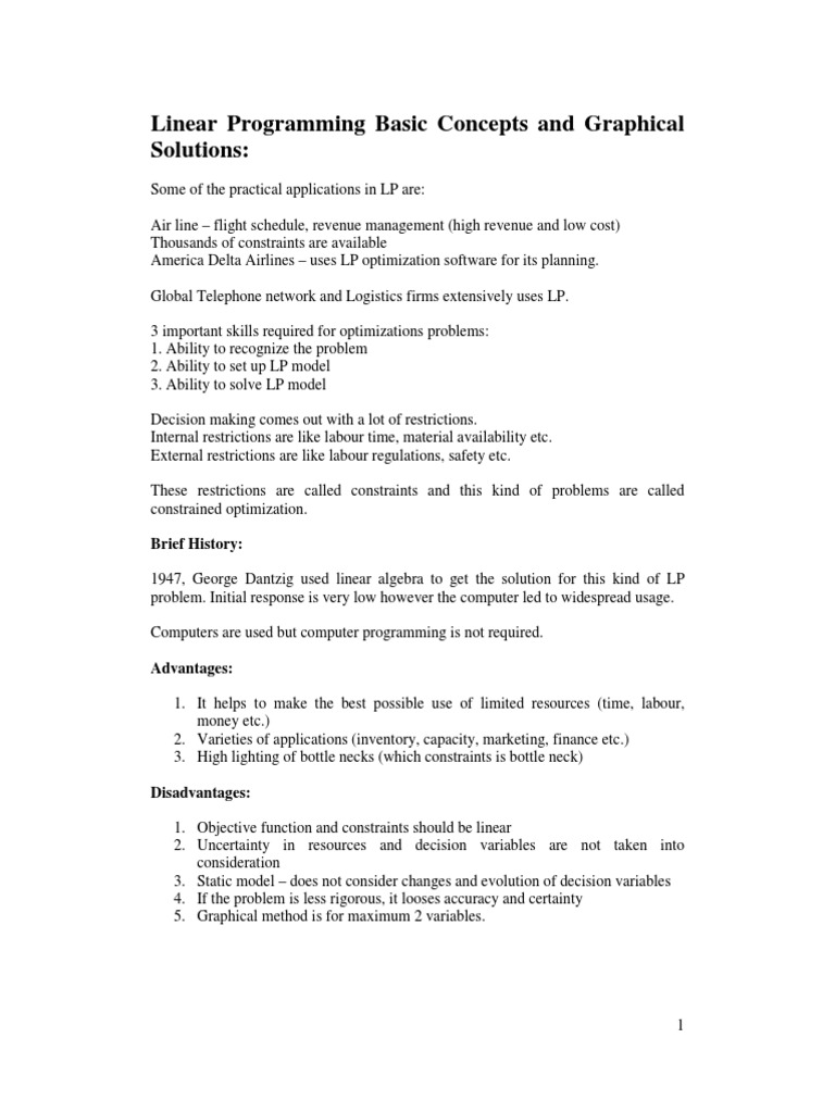 Linear Programming Basic Concepts and Graphical Solutions | PDF | Mathematical Optimization ...