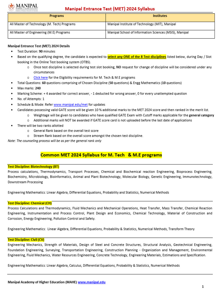 mtech_me_met_syllabus_2024 | PDF | Engineering | Electrical Engineering