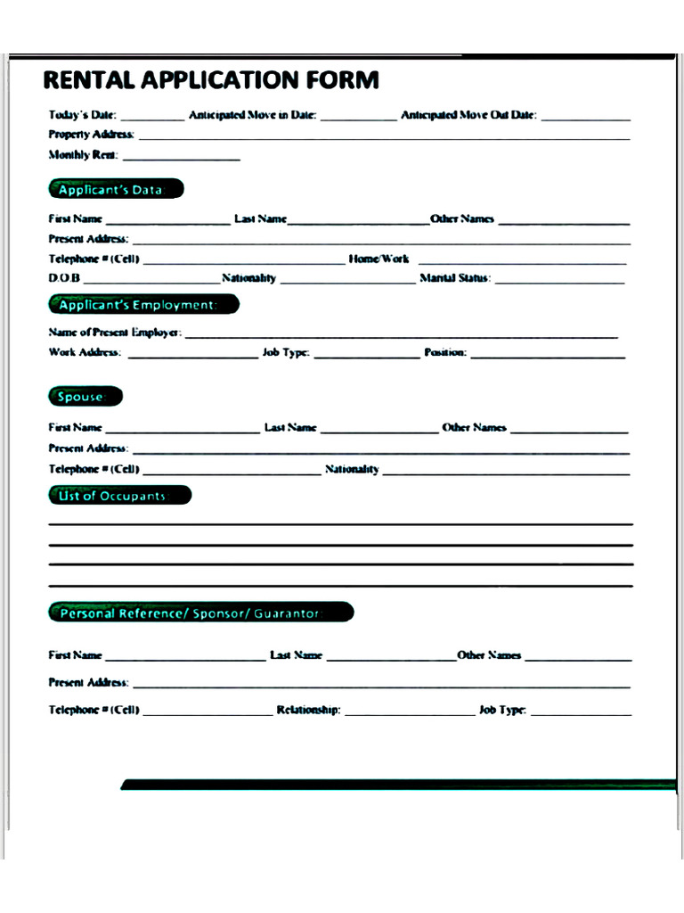 Rental Application Form | PDF