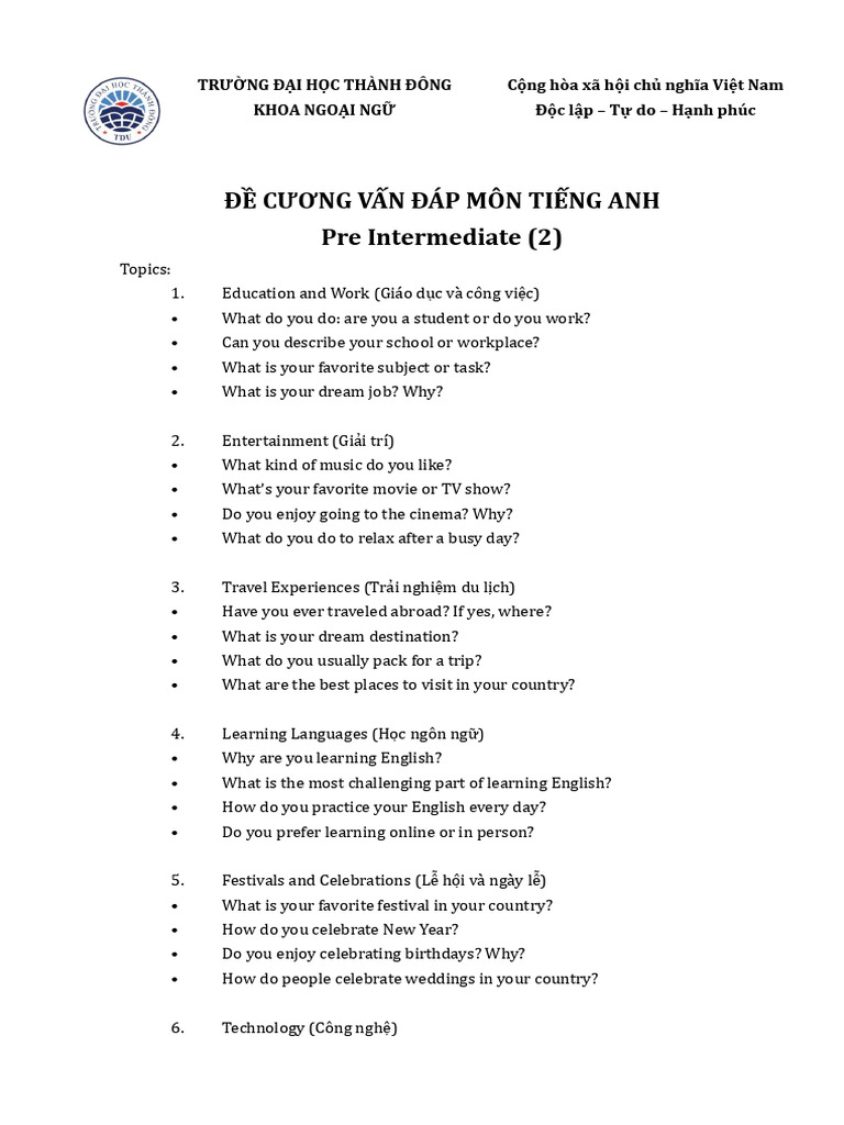 Tieng Anh Co Ban 2 Phan Van Dap 2024 | PDF