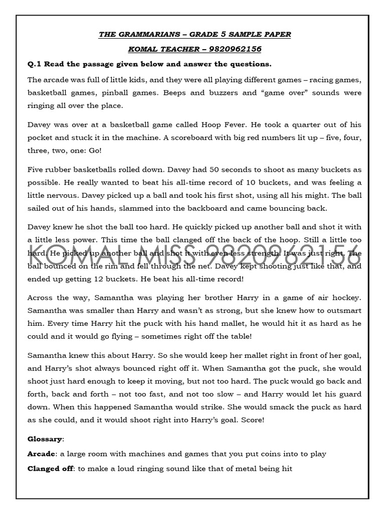 Grade 5 English 2 - Question Paper | PDF