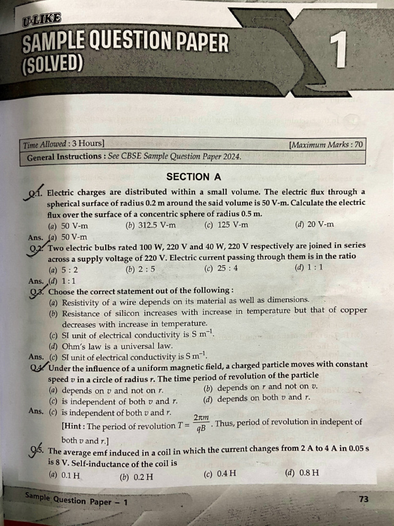 12th Cls Physics Sample Paper 1 | PDF