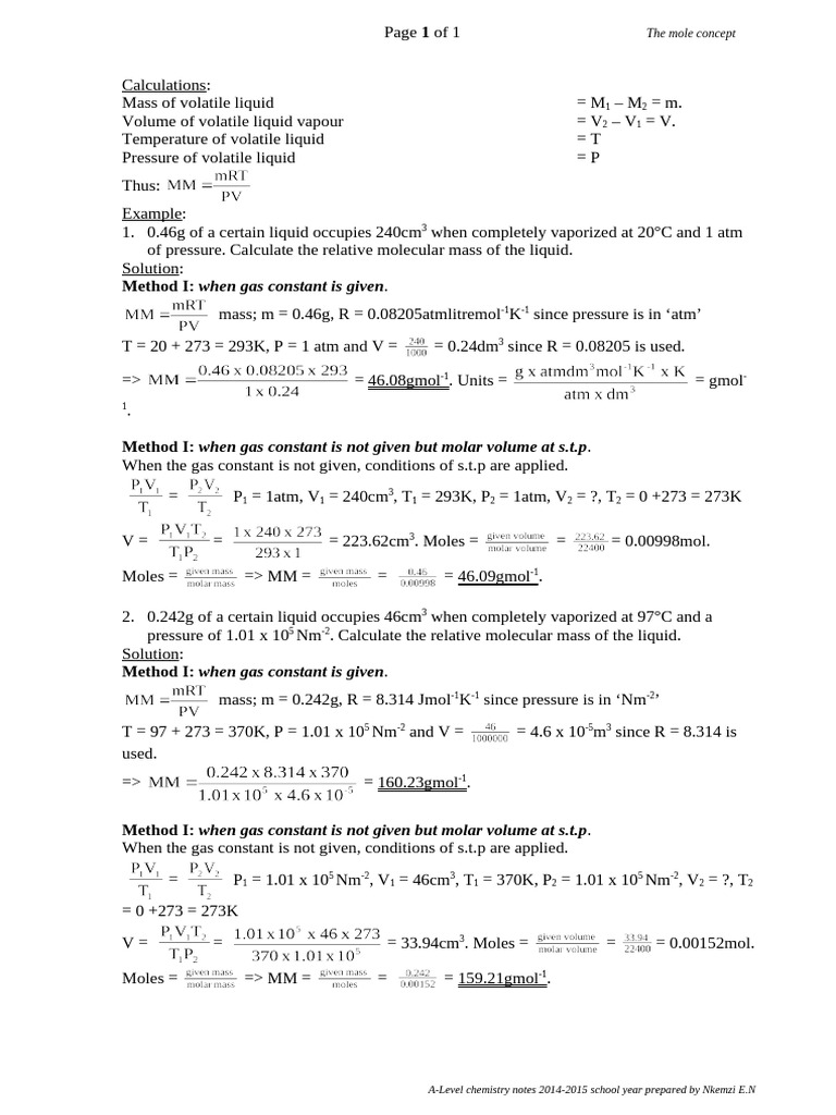 1. Mole Concept P | PDF