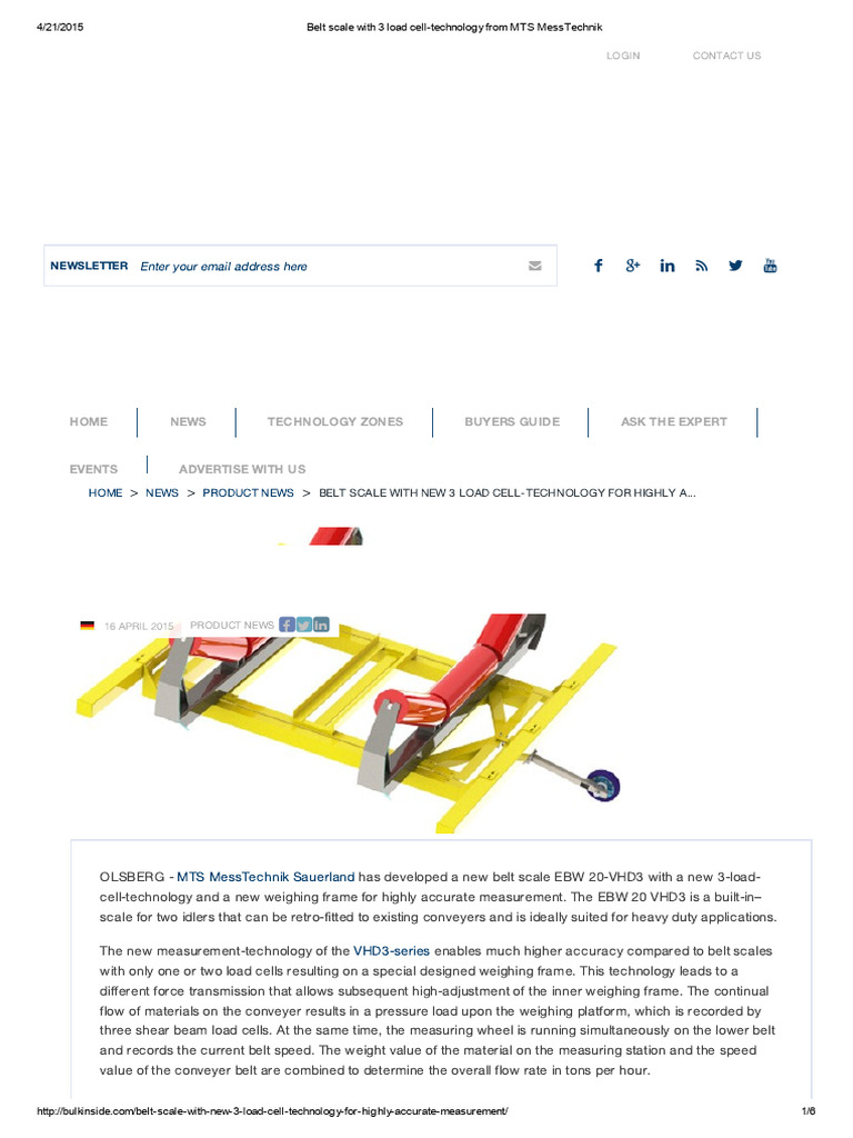 Belt Scale With 3 Load Cell-Technology From MTS MessTechnik | PDF ...