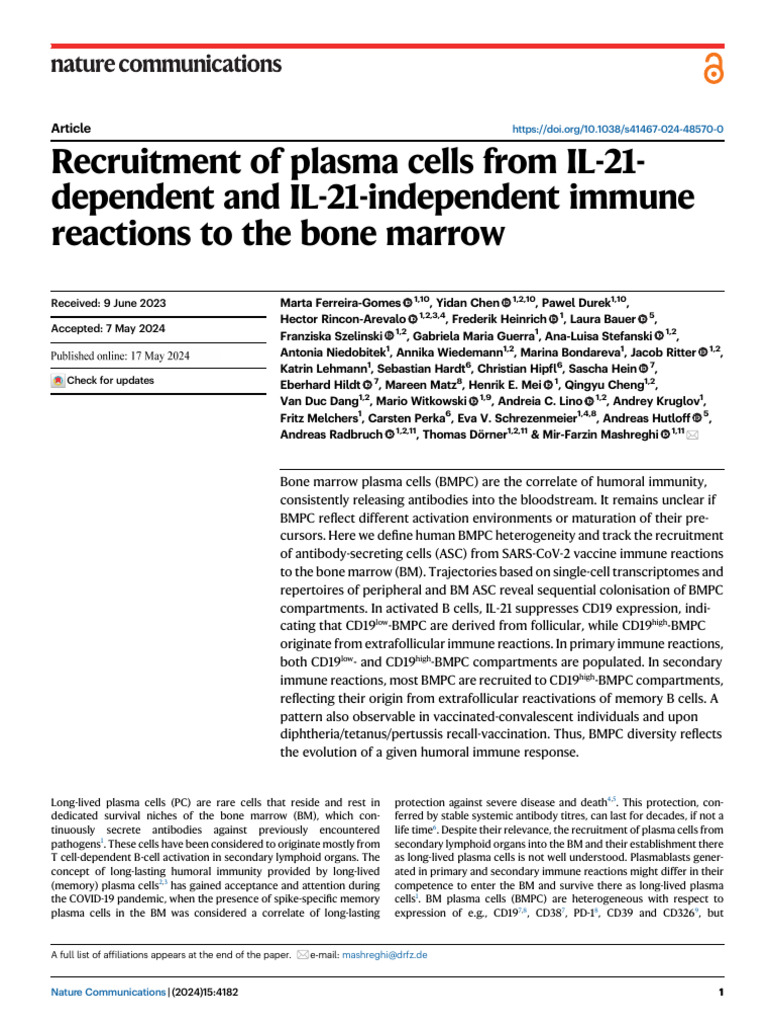 Recruitment of Plasma Cells From IL-21-dependent and IL-21-independent Immune Reactions To The ...