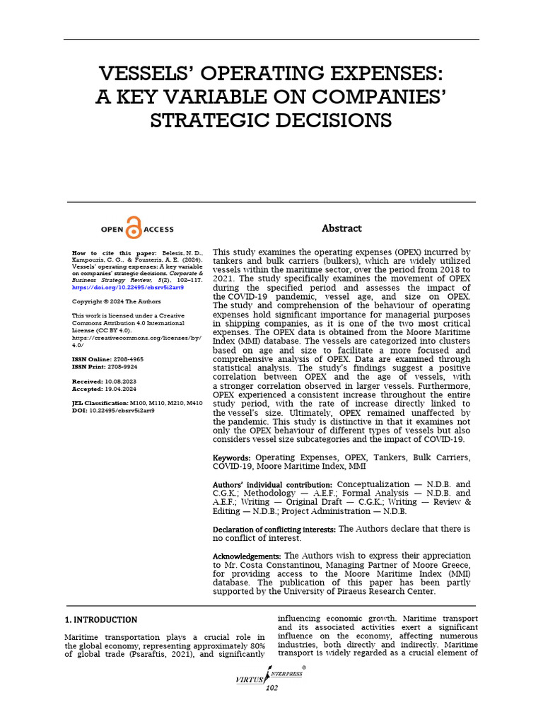 Vessels Operating Expenses A Key Variable On Comp | PDF | Transport ...