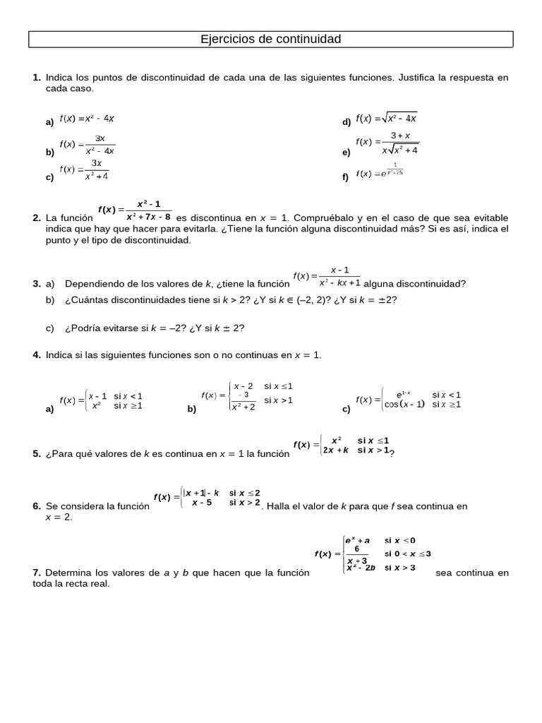 Ejercicios de Continuidad | PDF