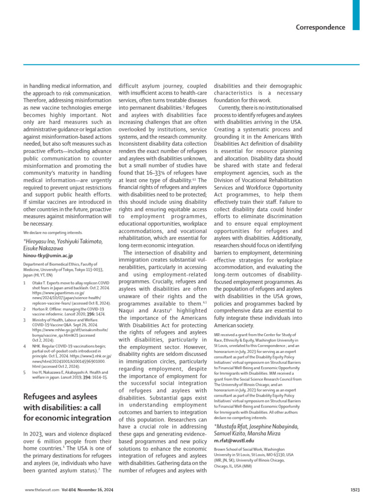 Refugees and Asylees With Disabilities A Call For | PDF | Female ...