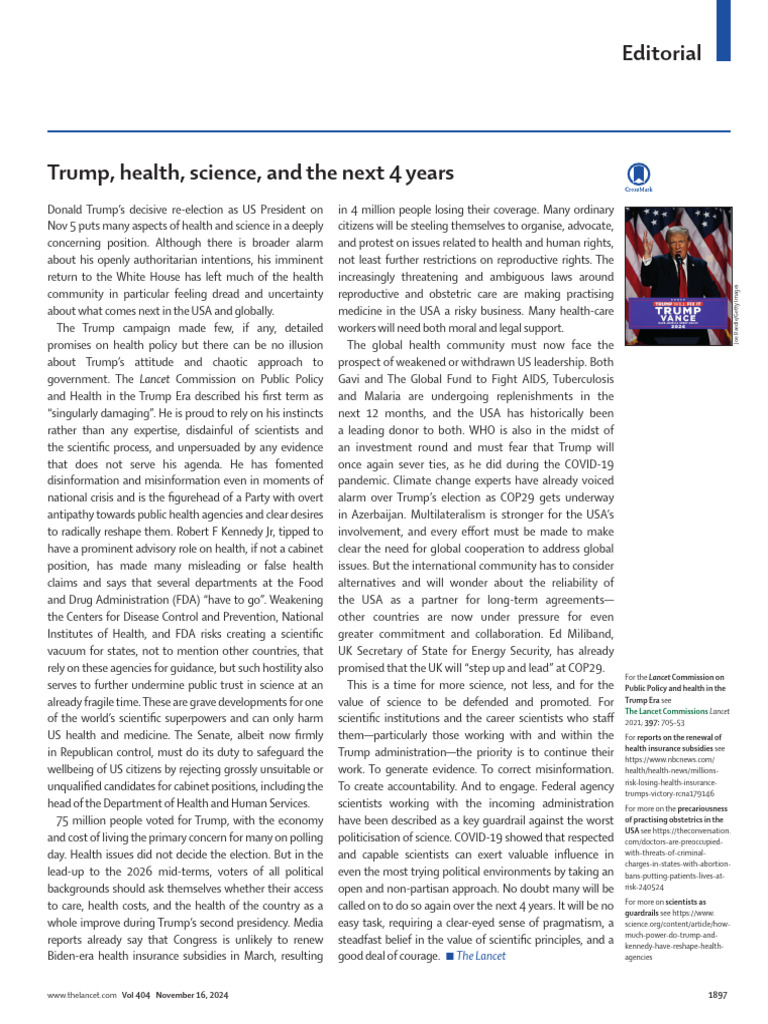 Trump, Health, Science, and The Next 4 Years Lance | PDF | Cost Of ...