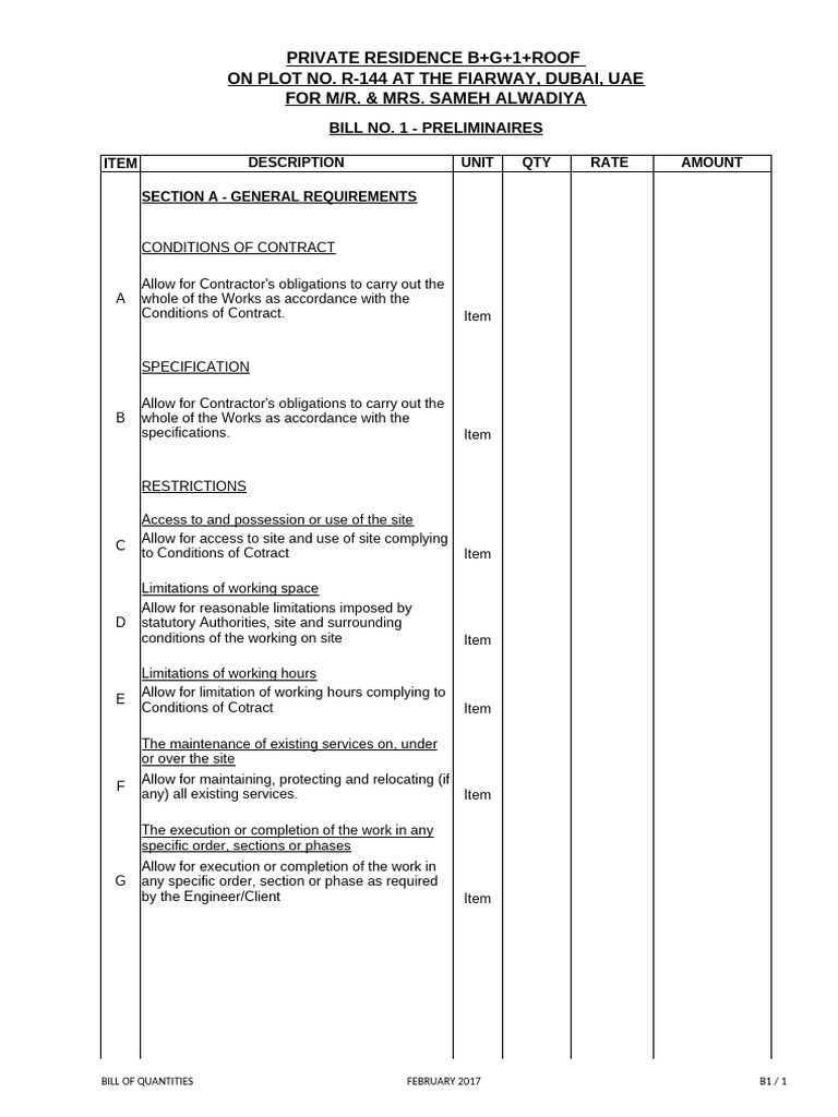 BOQ - Villa | PDF | Concrete | Stairs