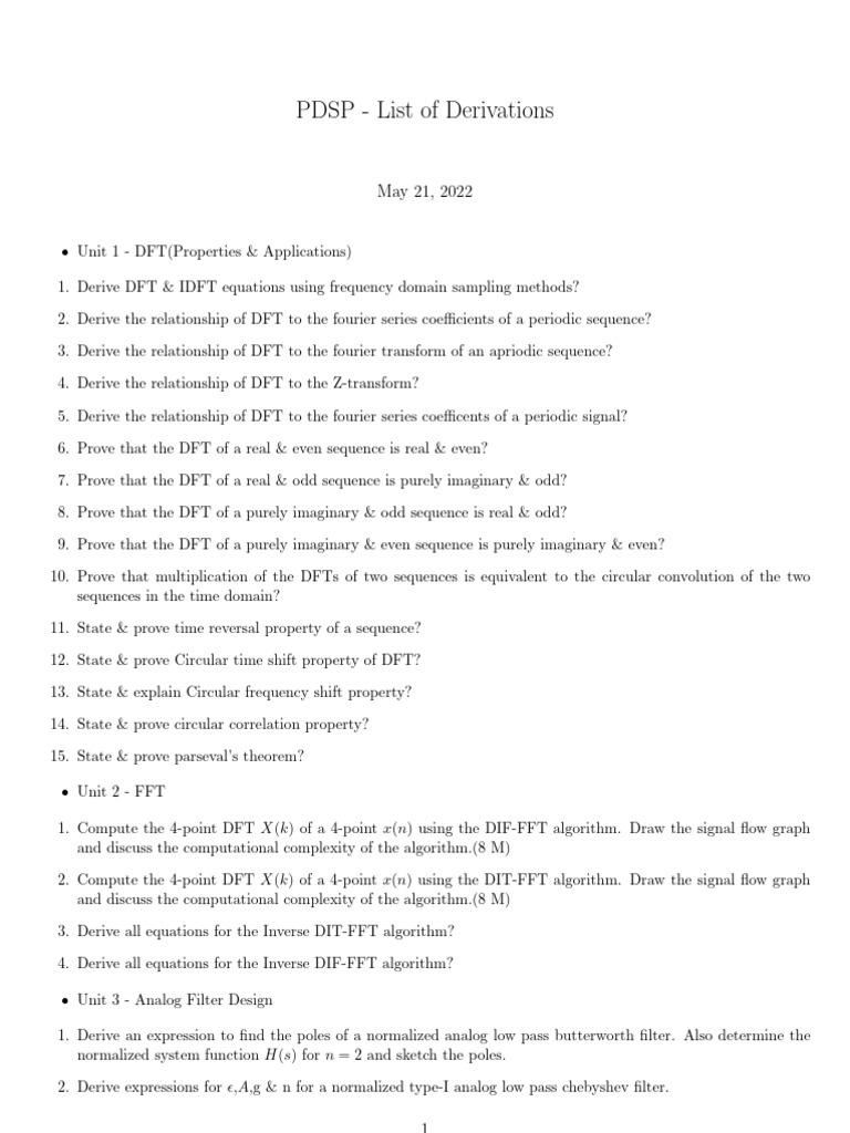 PDSP List of Derivations All Units | PDF | Discrete Fourier Transform ...