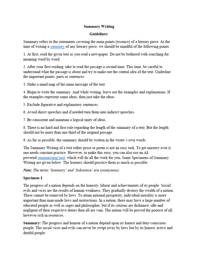 Summary Writing Guidlines | PDF