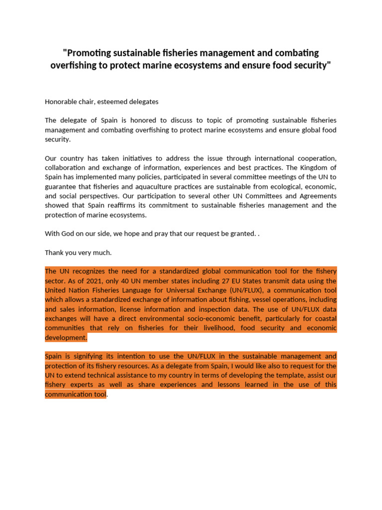 Promoting Sustainable Fisheries Management and Combating Overfishing to ...