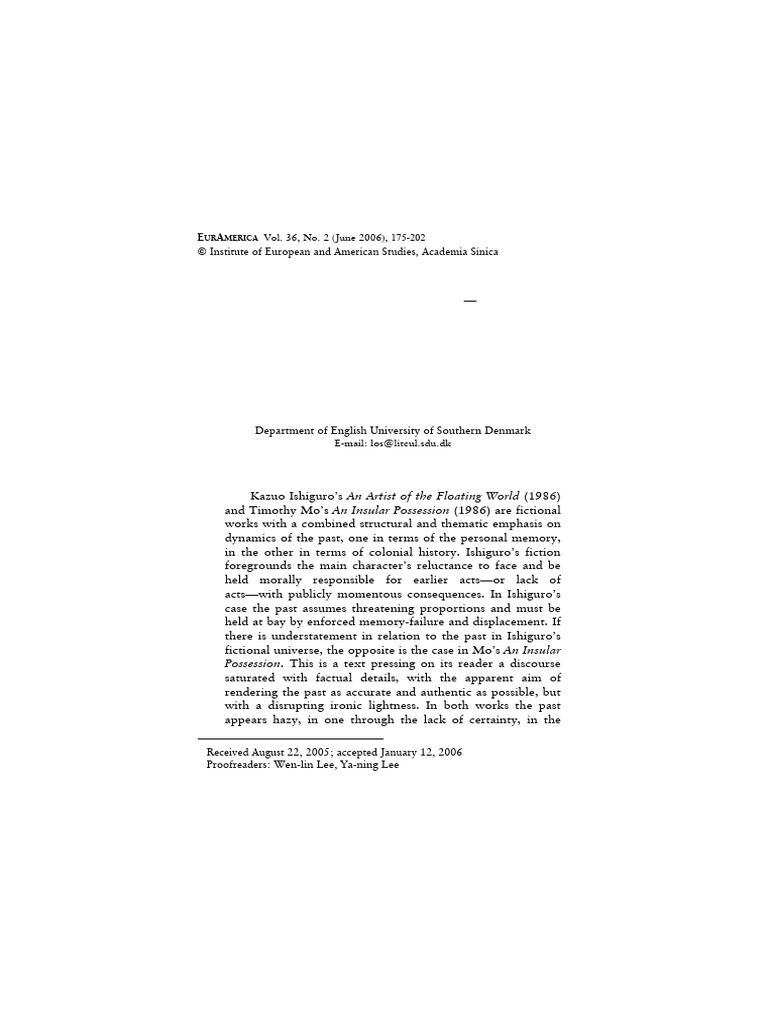 Coming To Terms Literary Configurations of The Past in Kazuo Ishiguro's ...