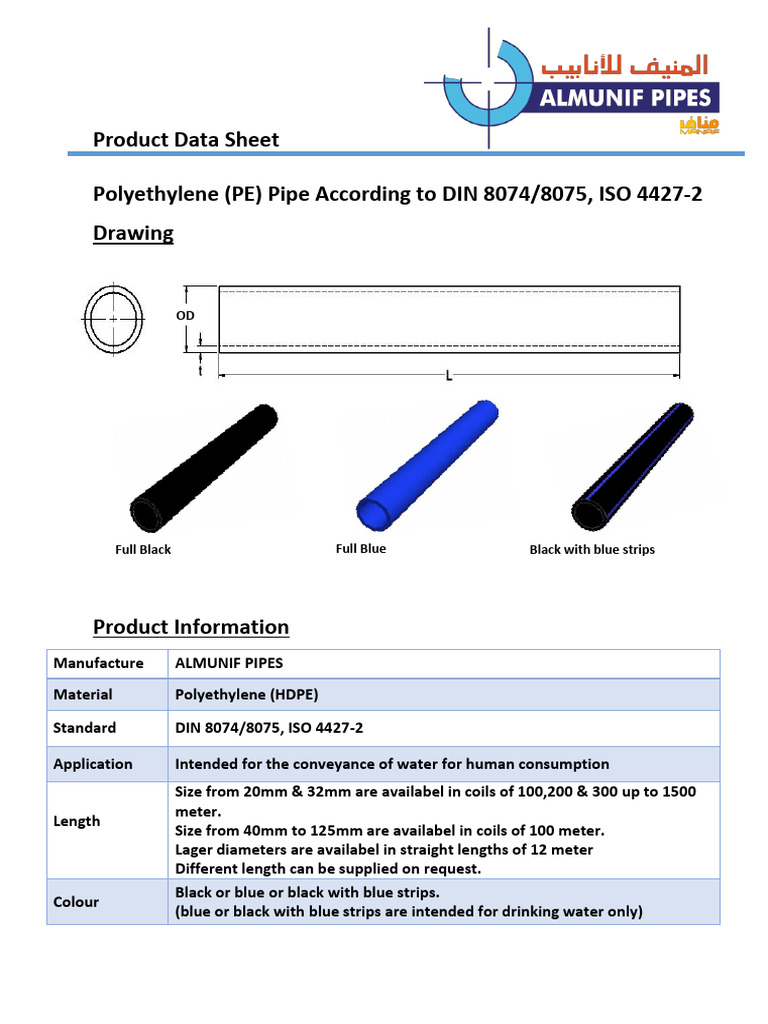 PE Pipe Tds DIN 8074, ISO 4427-2 | PDF | Pipe (Fluid Conveyance ...