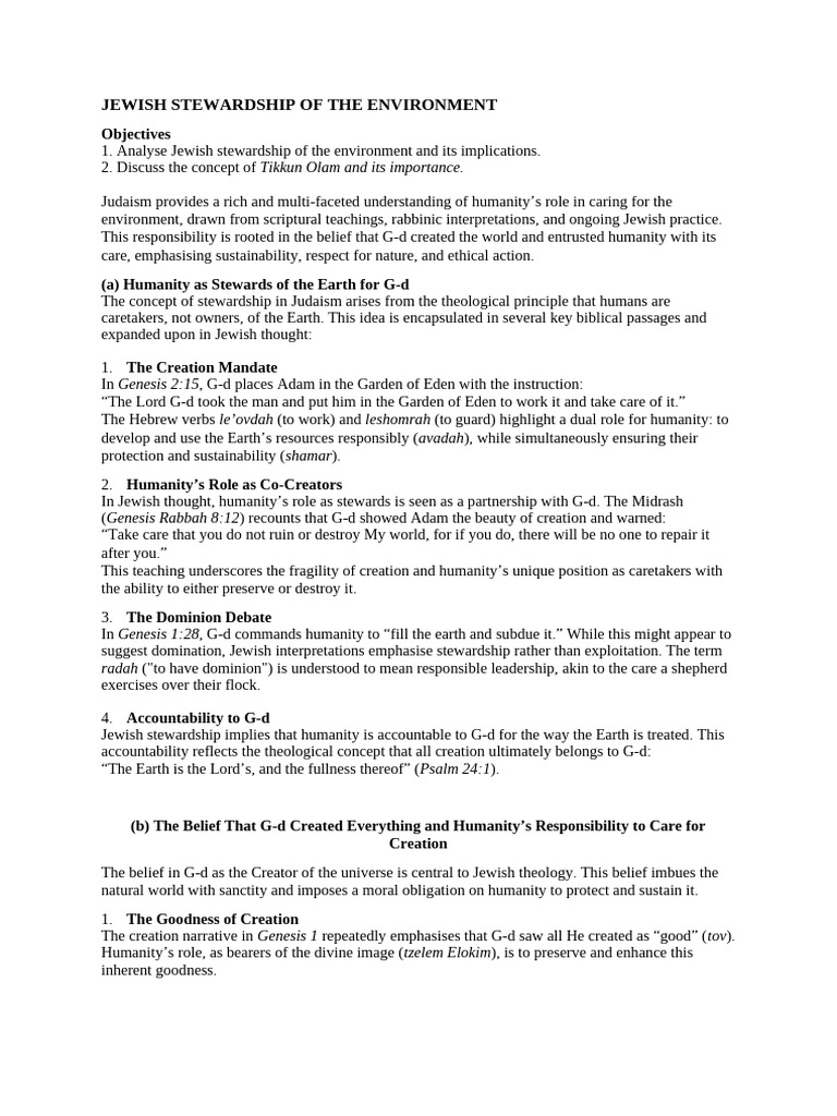 Jewish Stewardship of The Environment | PDF