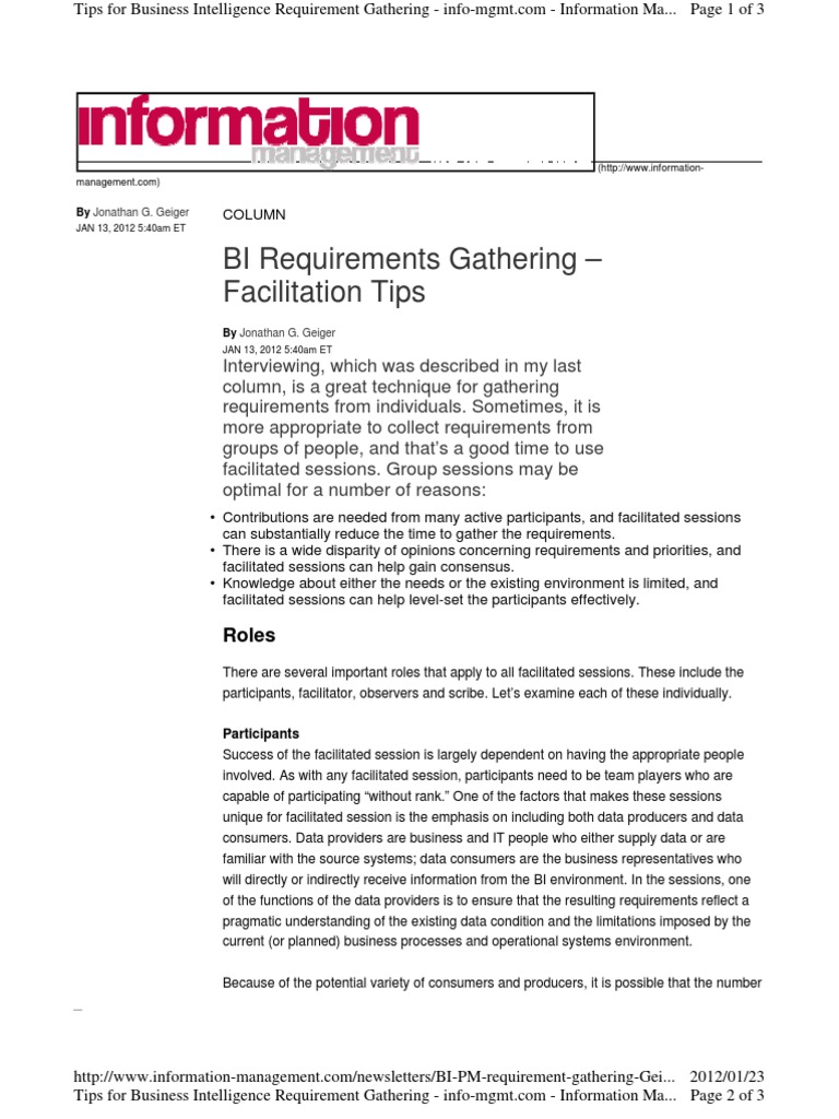 BI Requirements Gathering - Facilitation Tips | PDF | Business ...