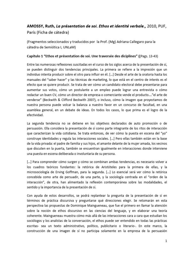 Ethos y presentación de sí en la comunicación | PDF | Hablar en público ...